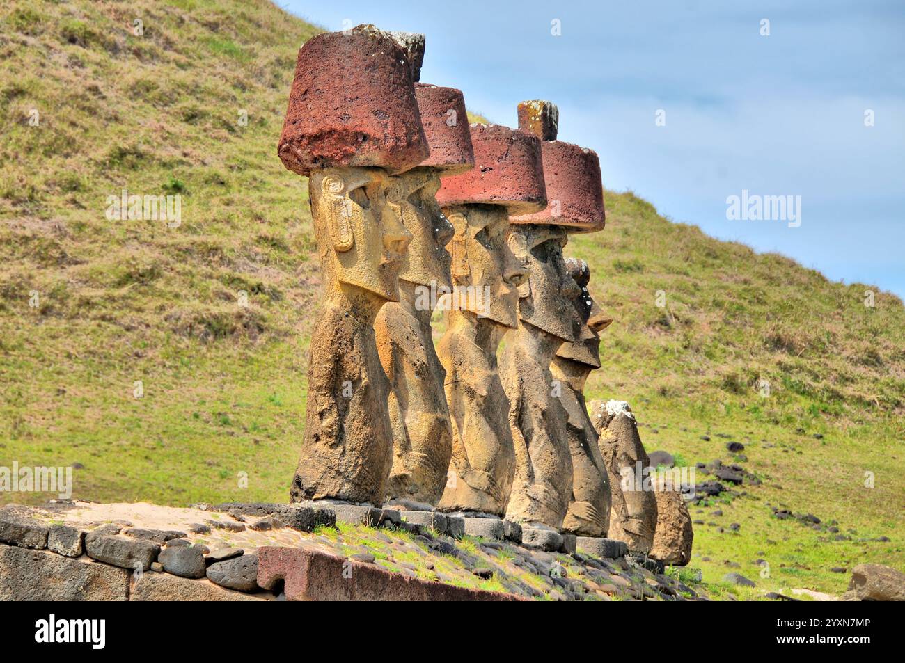 Anakena coral sand beach in Rapa Nui National Park (Easter Island) with ...