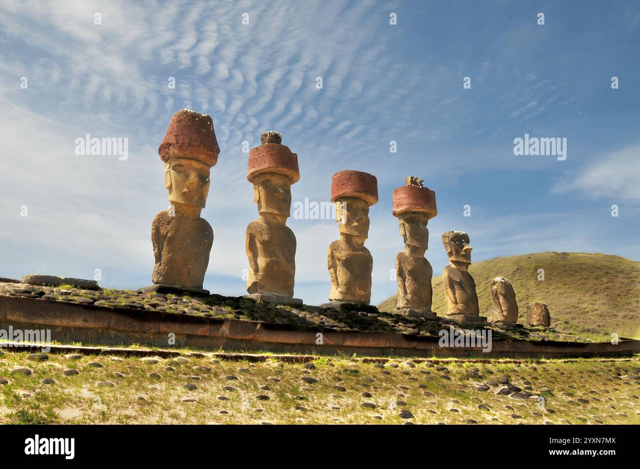 Anakena coral sand beach in Rapa Nui National Park (Easter Island) with ...