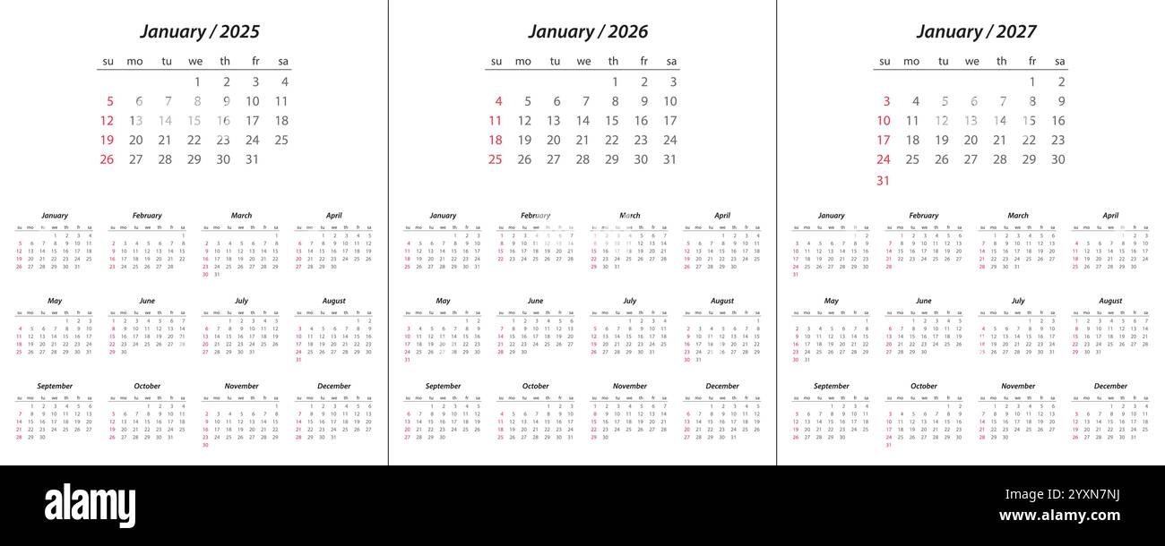 Calendar 2025, calendar 2026, calendar 2027 on English language week ...