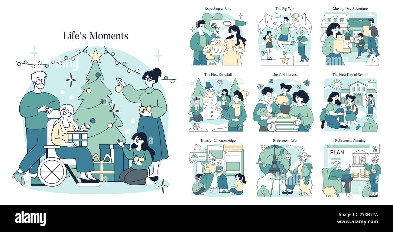 Life Moments set. Family milestones from holidays to retirement ...