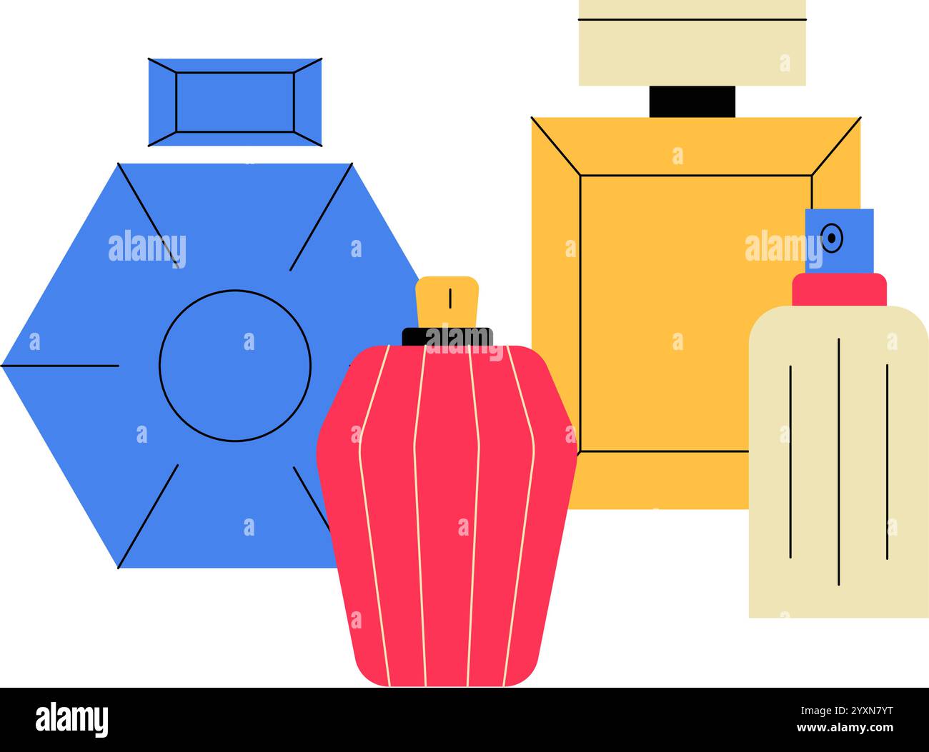 Perfume Bottles In Flat Vector Illustration Symbolizing Fragrance, Beauty Products, And Luxury ...