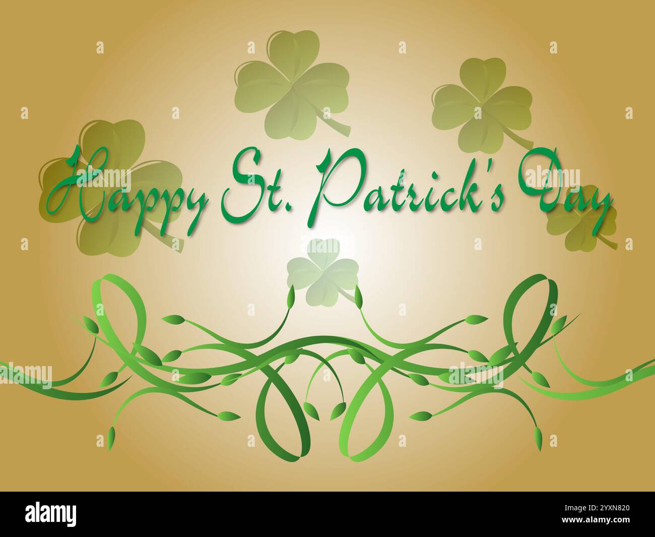 Green and gold background with a green and white clover leaf and a ...