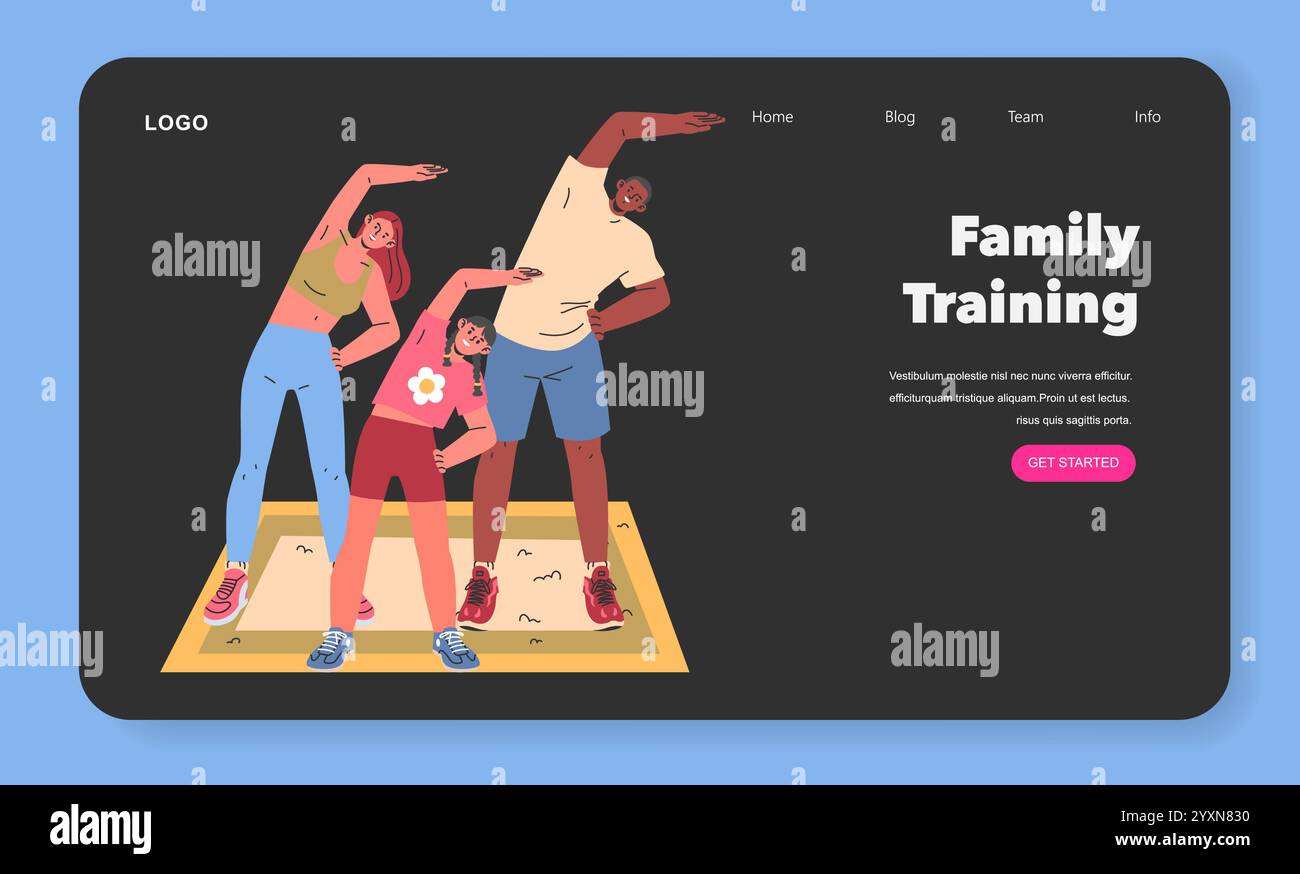 Home Workout concept. A diverse family exercises together on a yoga mat ...