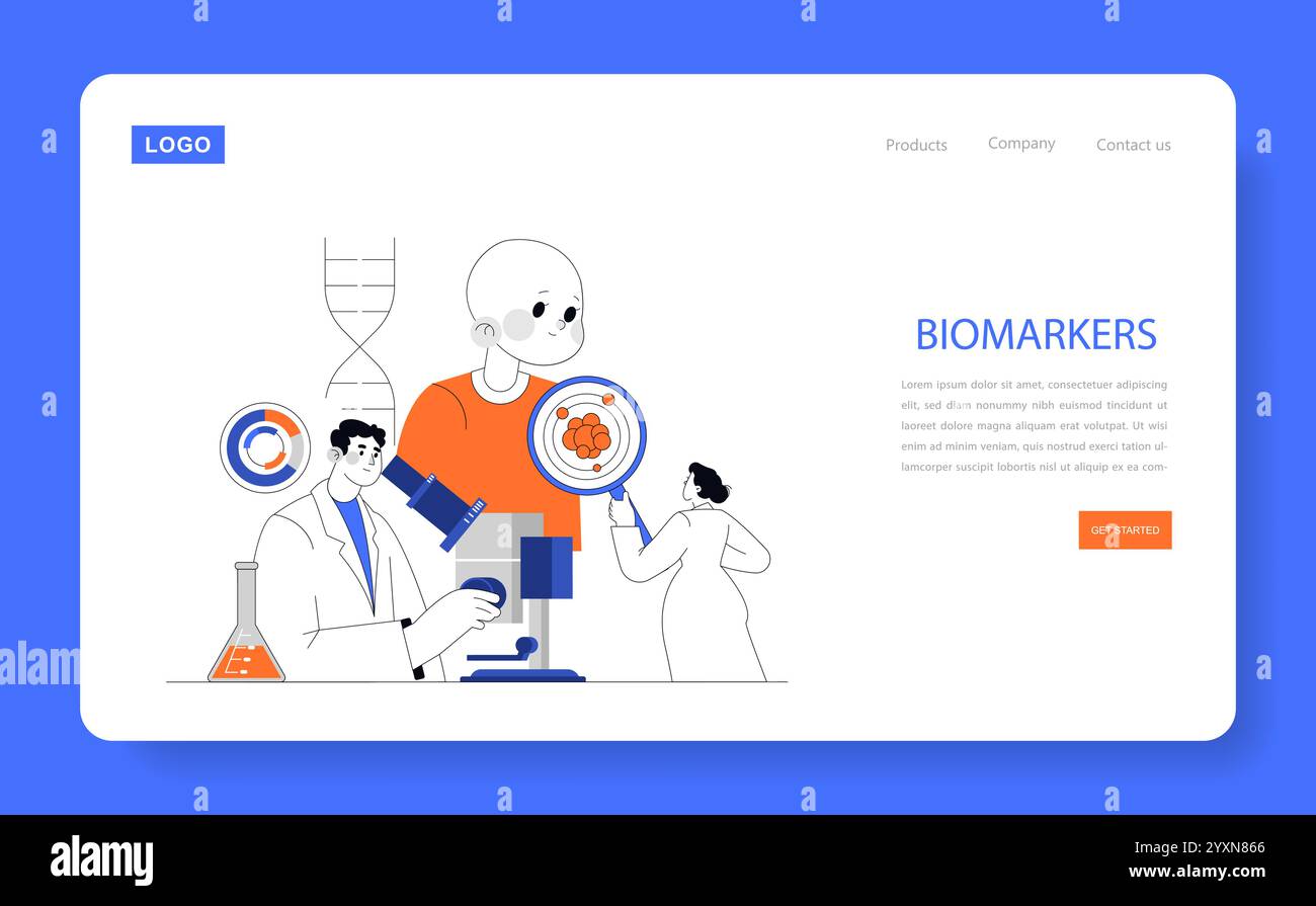 Biomarker research concept. Scientists study cellular structures under ...