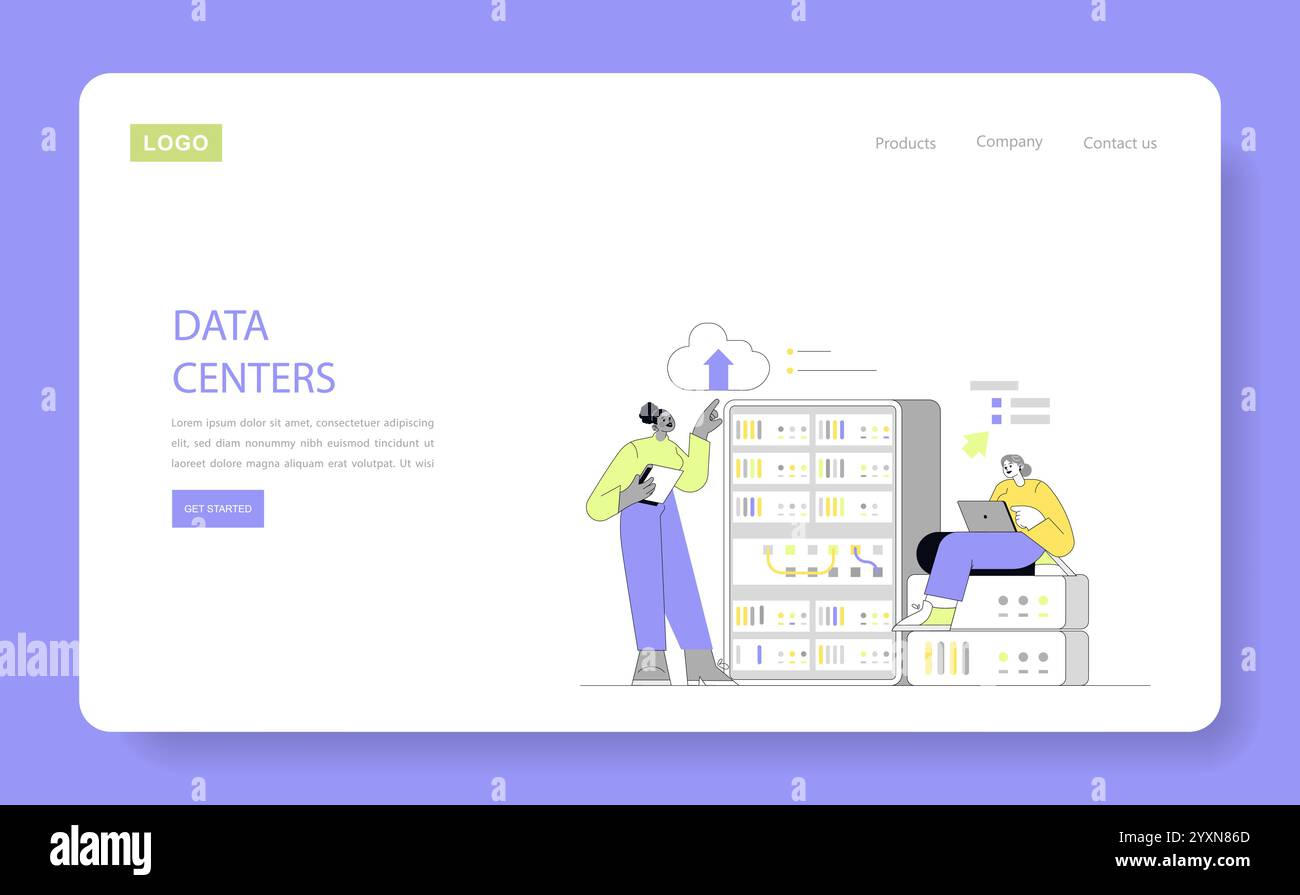 Data Center Operations concept. Professionals managing server hardware and cloud storage ...
