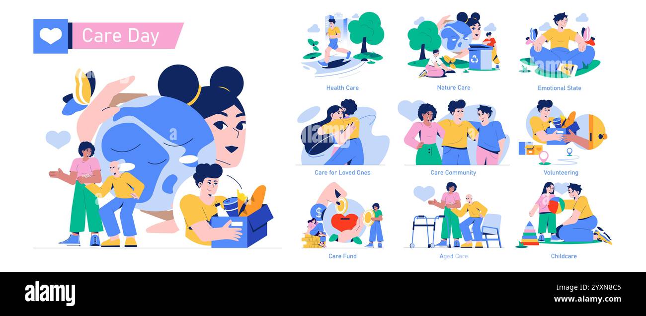 Care Day set. Highlighting diverse expressions of care across health ...