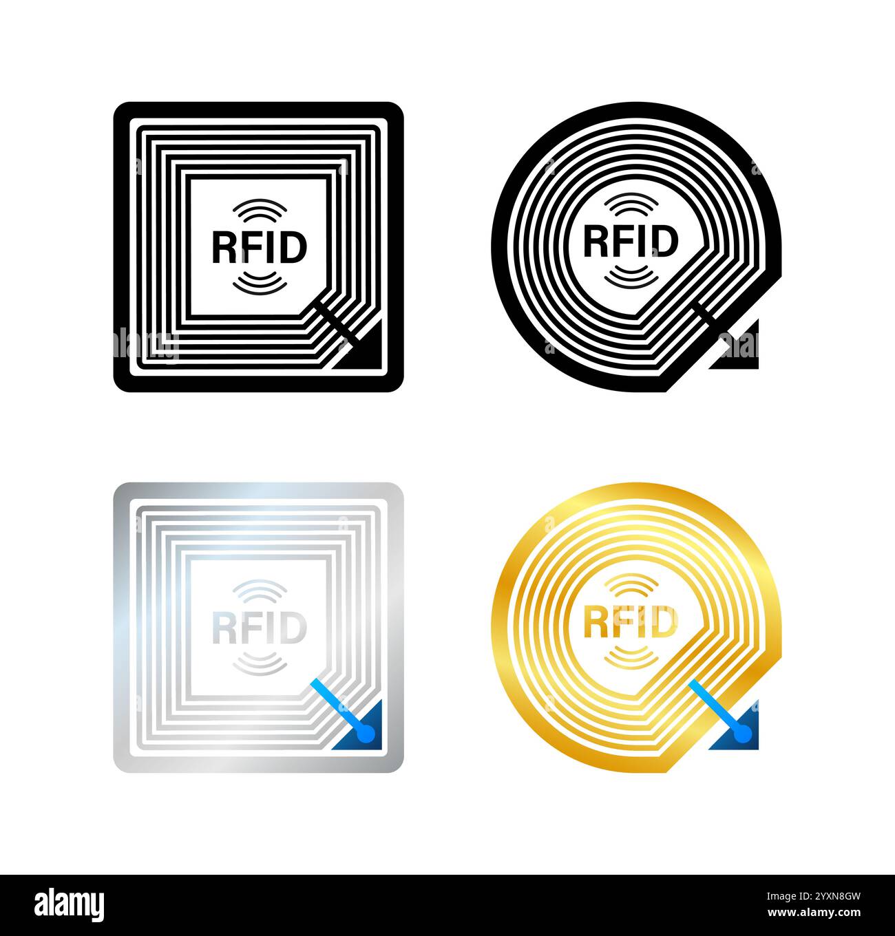 Rfid tags showing wireless communication technology in different shapes ...