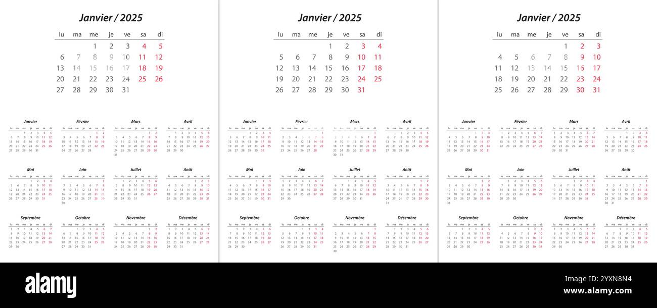 Calendar 2025, calendar 2026, calendar 2027 on french language week ...