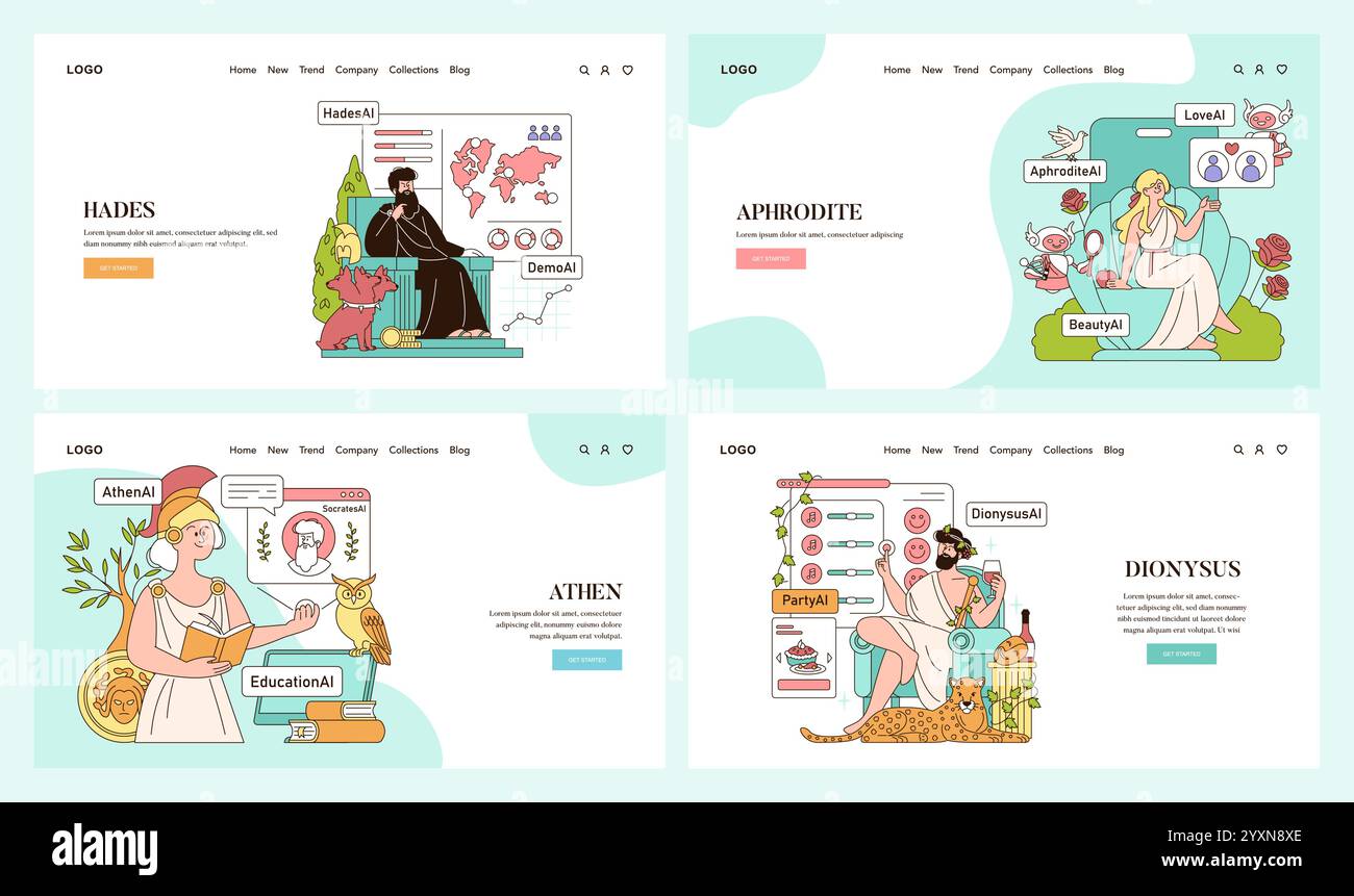 Ancient Greek gods in modern digital world set. Hades, Aphrodite ...