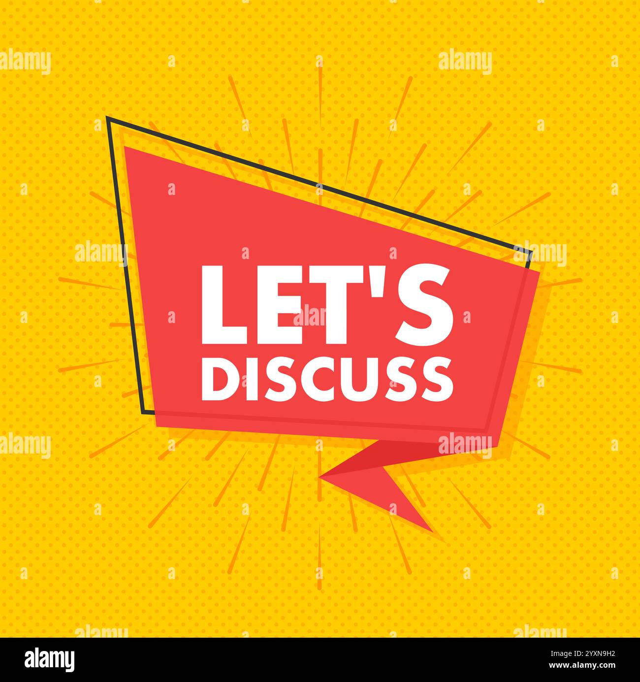 Let's discuss banner over yellow background with light rays Stock ...