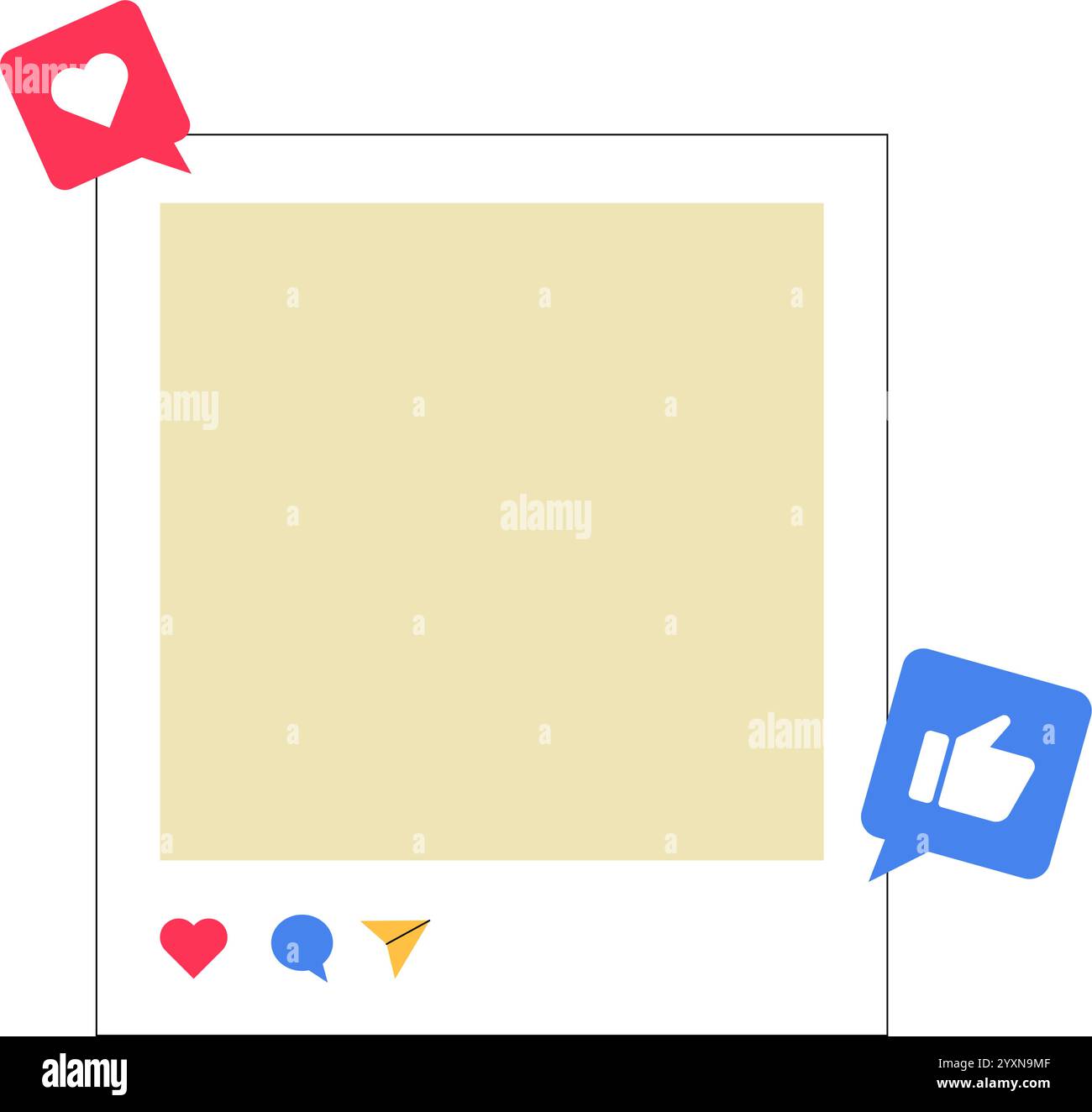 Social Media Frame With Engagement Icons In Flat Vector Illustration ...