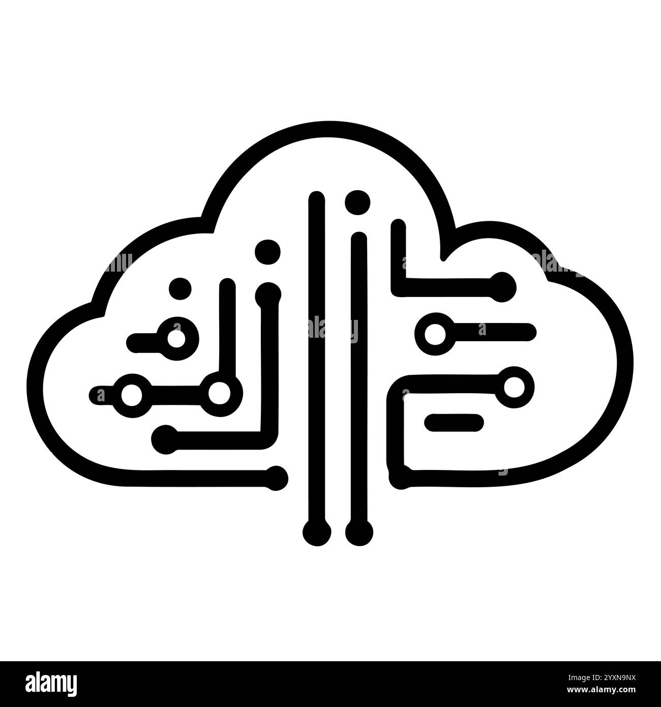 Cloud computing icon with circuit connections in black and white Stock ...