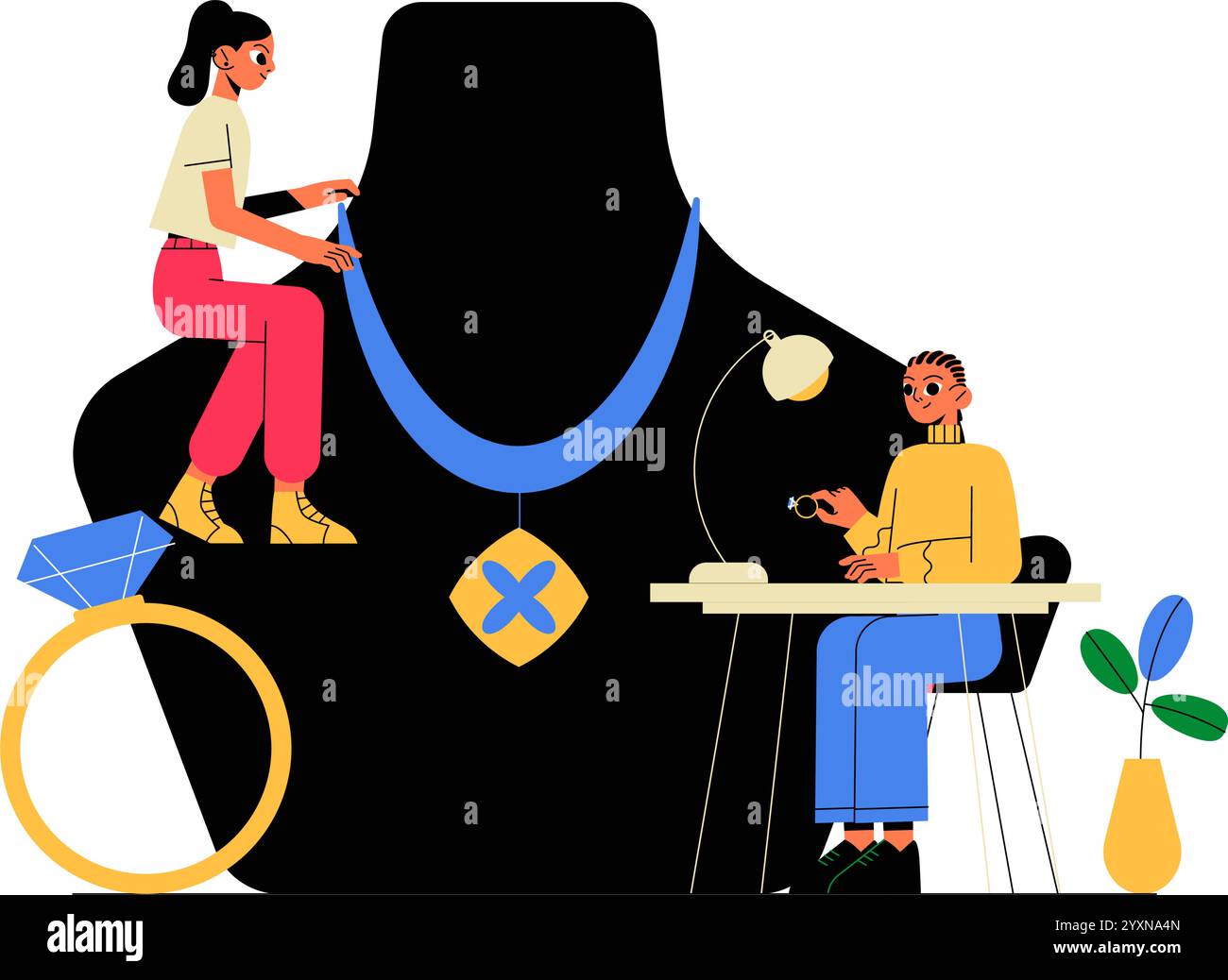 Jewelry Designers Creating Necklace In Flat Vector Illustration ...