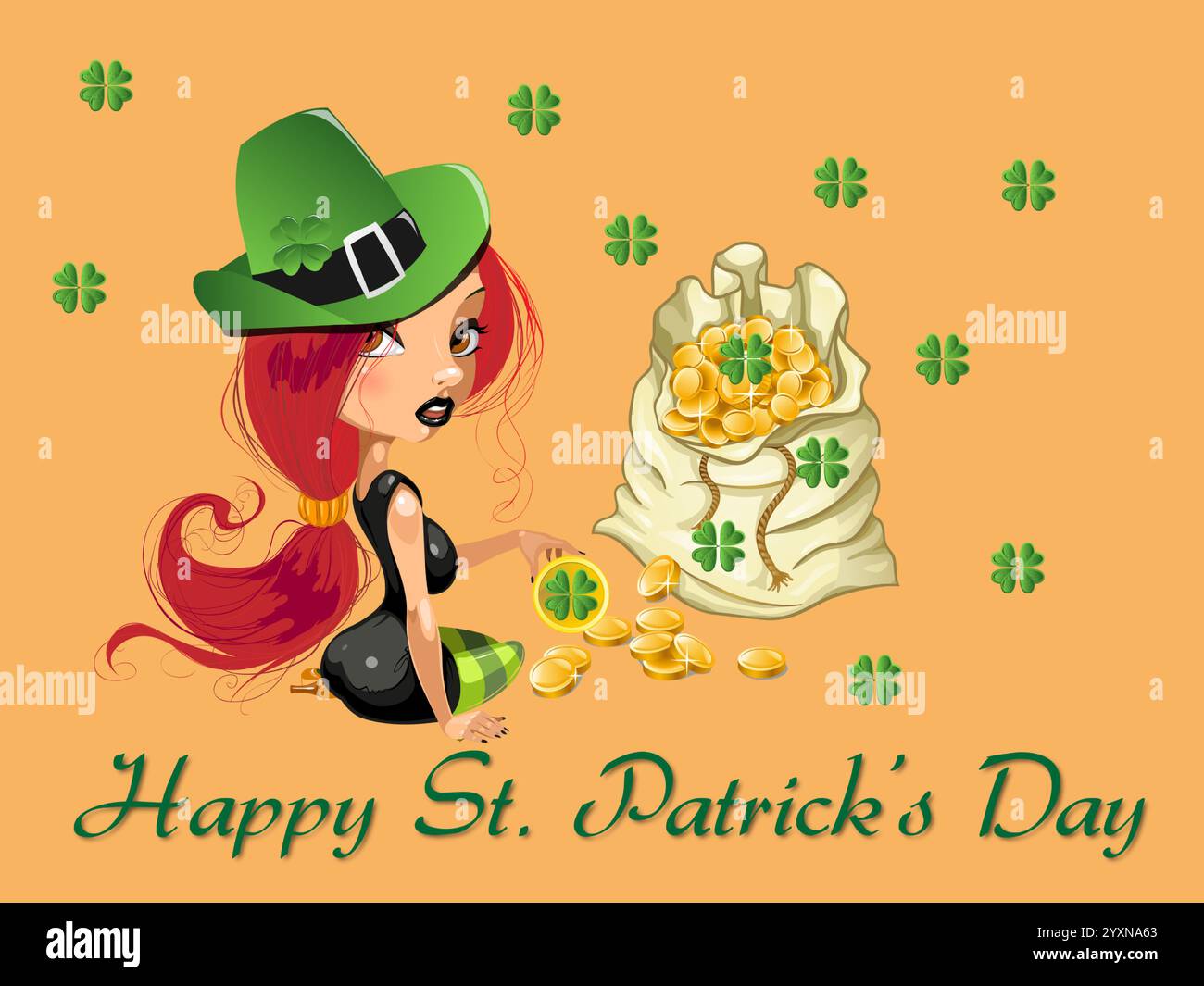 Girl on green spring Stock Vector Images - Alamy