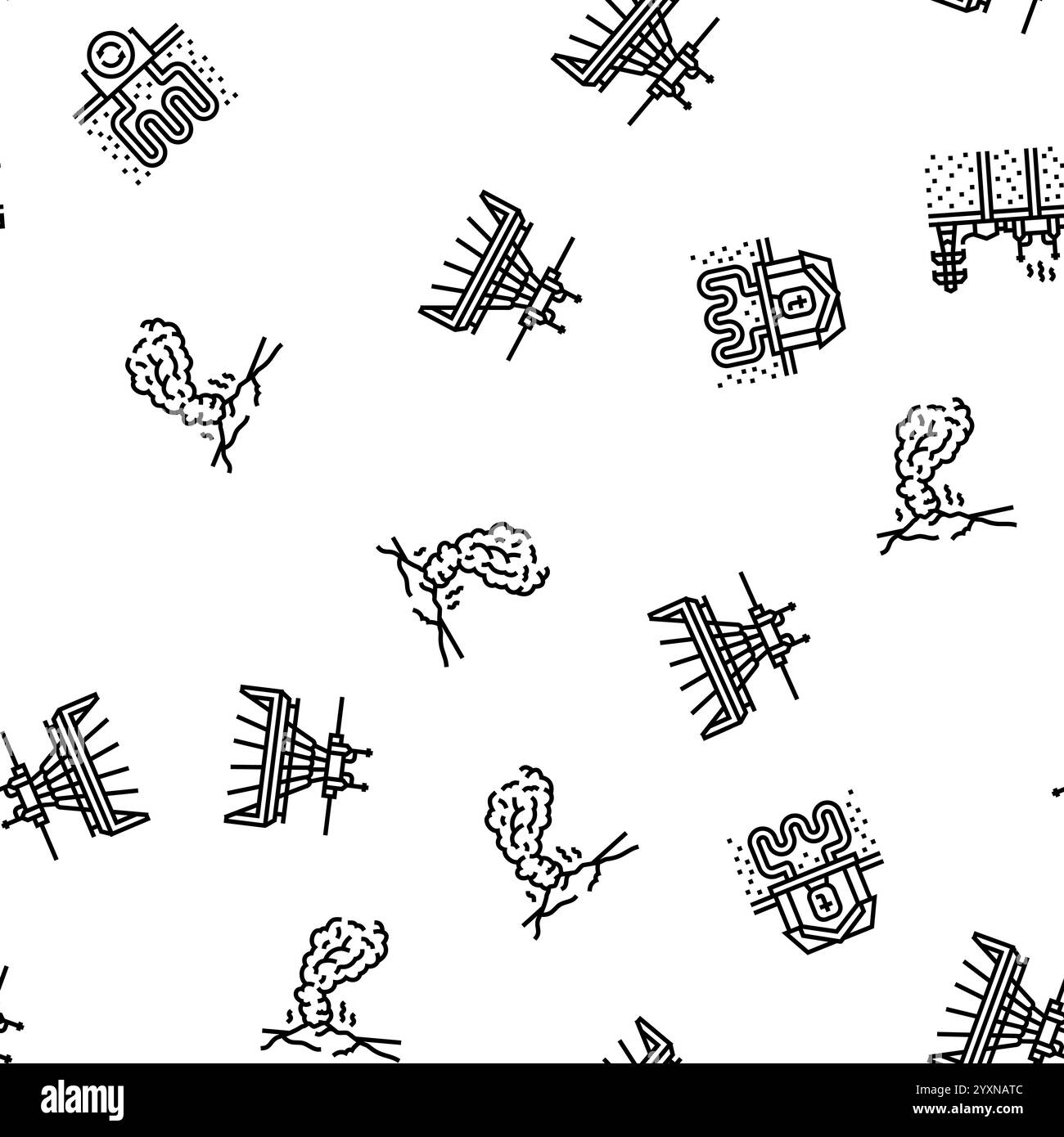 geothermal energy power plant vector seamless pattern thin line ...