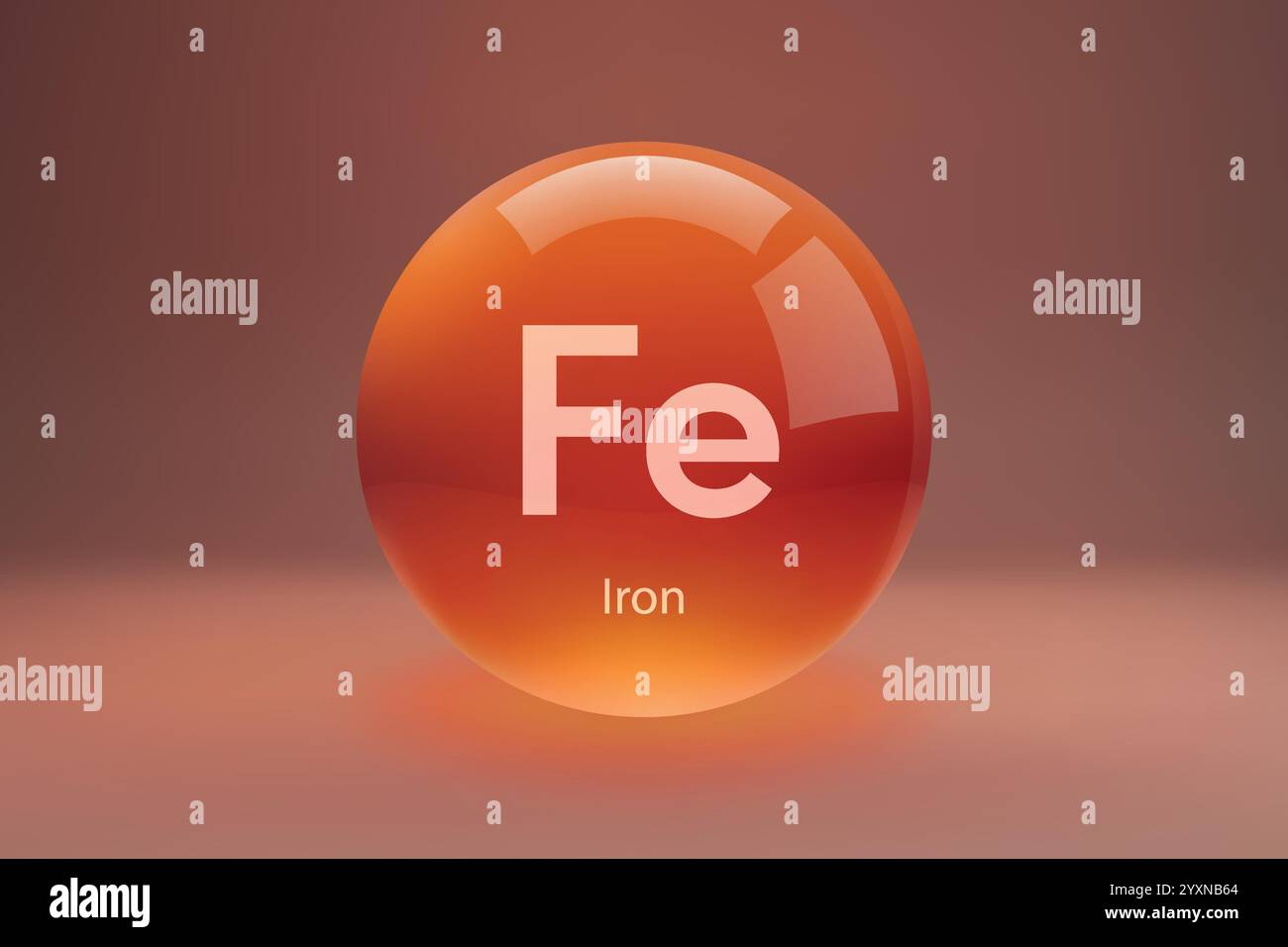 Glossy sphere with "Fe" Iron symbol on a gradient background Stock ...