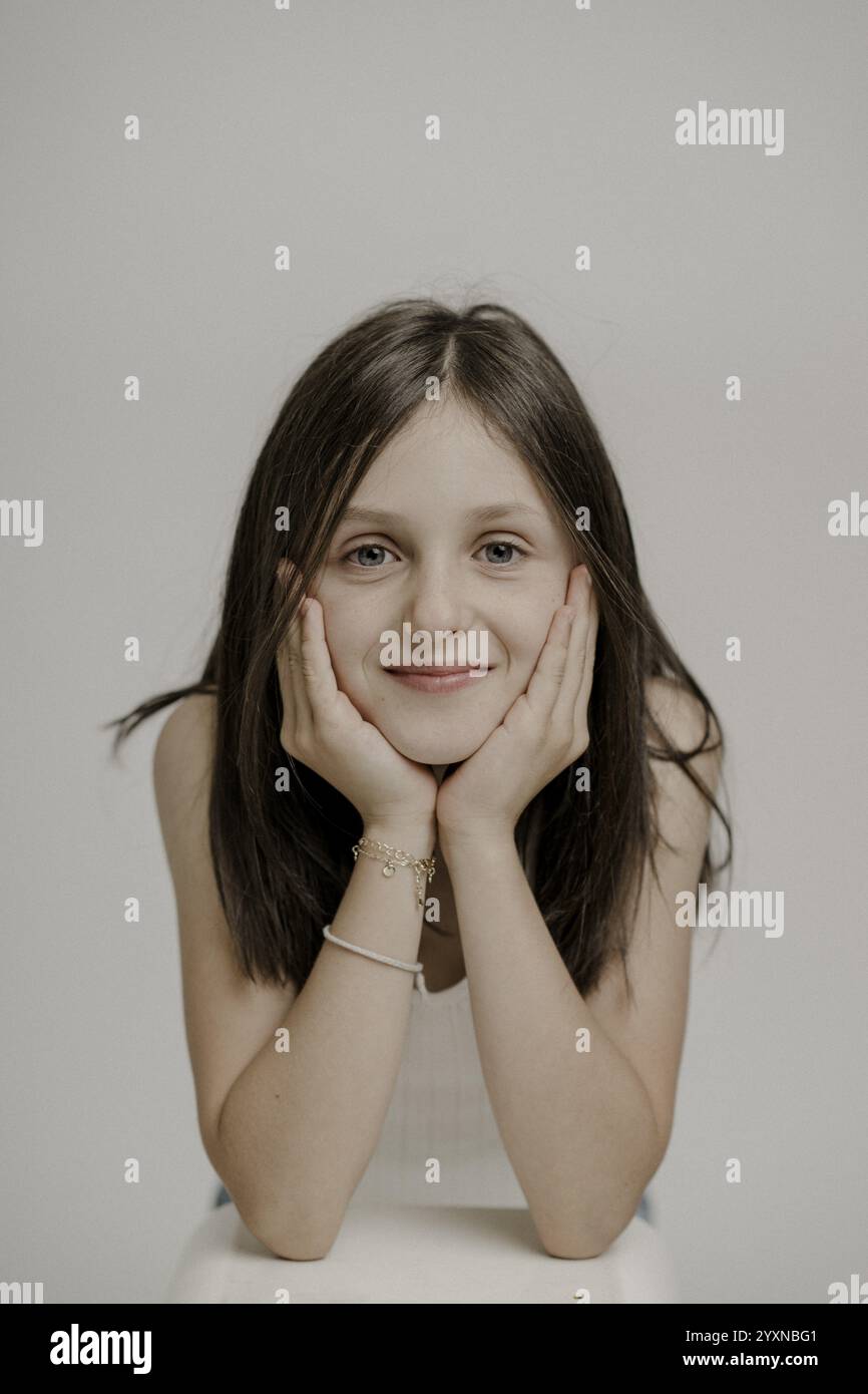 Dark-haired girl, 10, in portrait Stock Photo - Alamy