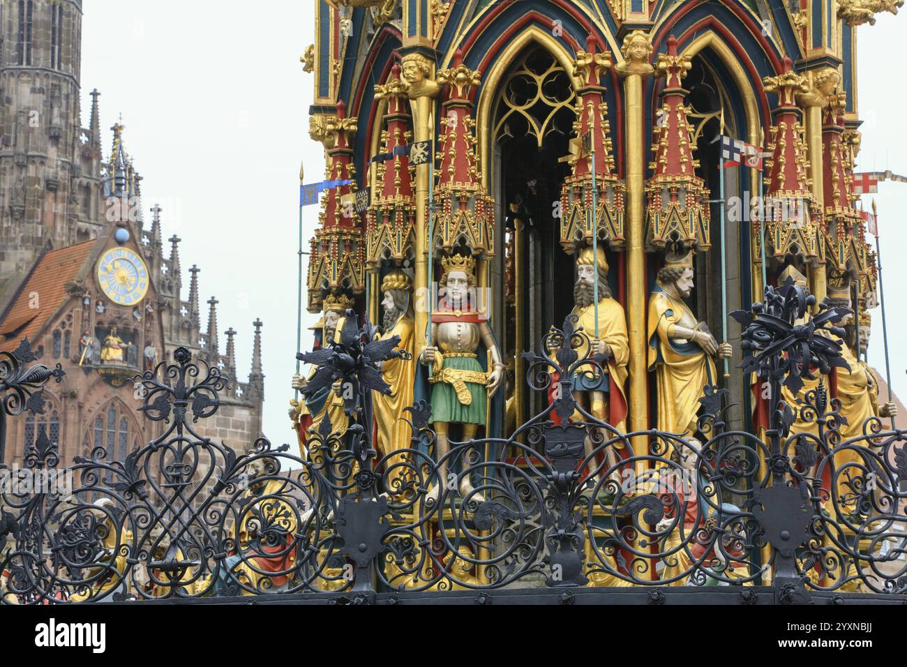 Beautiful fountain on the main market square, tubular fountain with 40 ...
