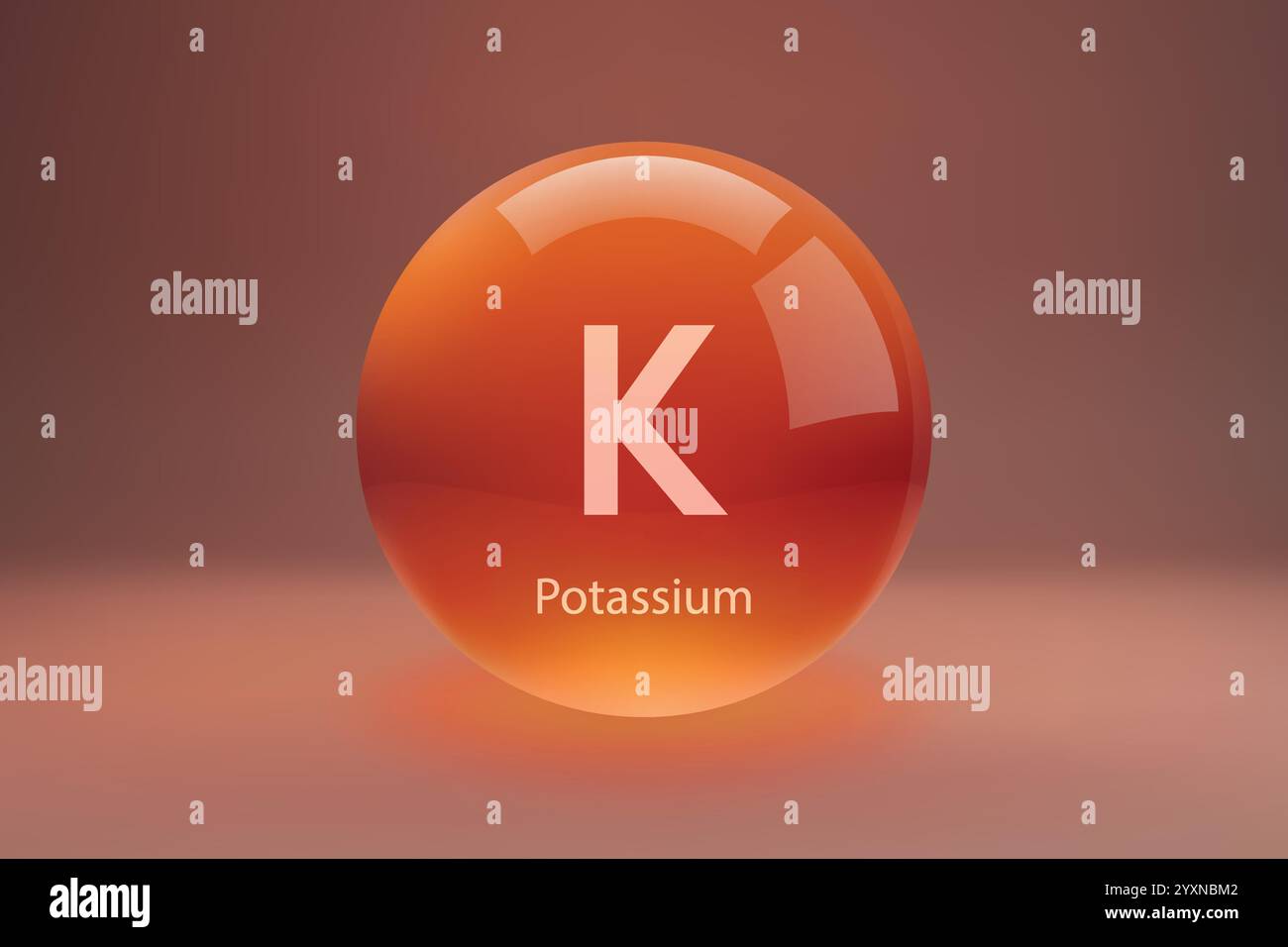 Glossy sphere with "K" Potassium symbol on a gradient background Stock ...