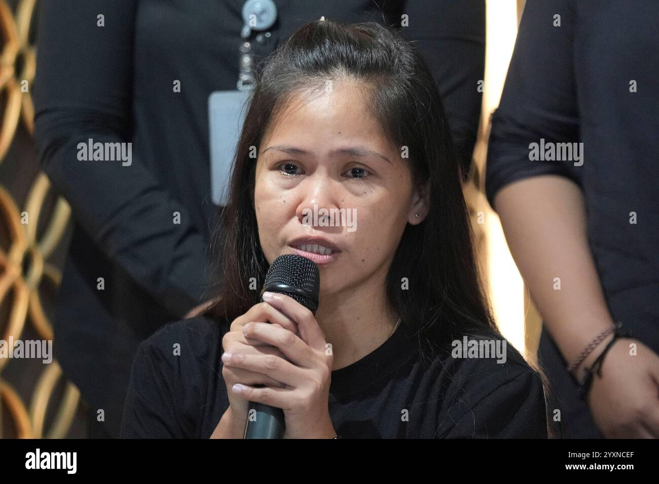 Mary Jane Veloso, a Filipina who was on death row in Indonesia and was nearly executed by firing ...