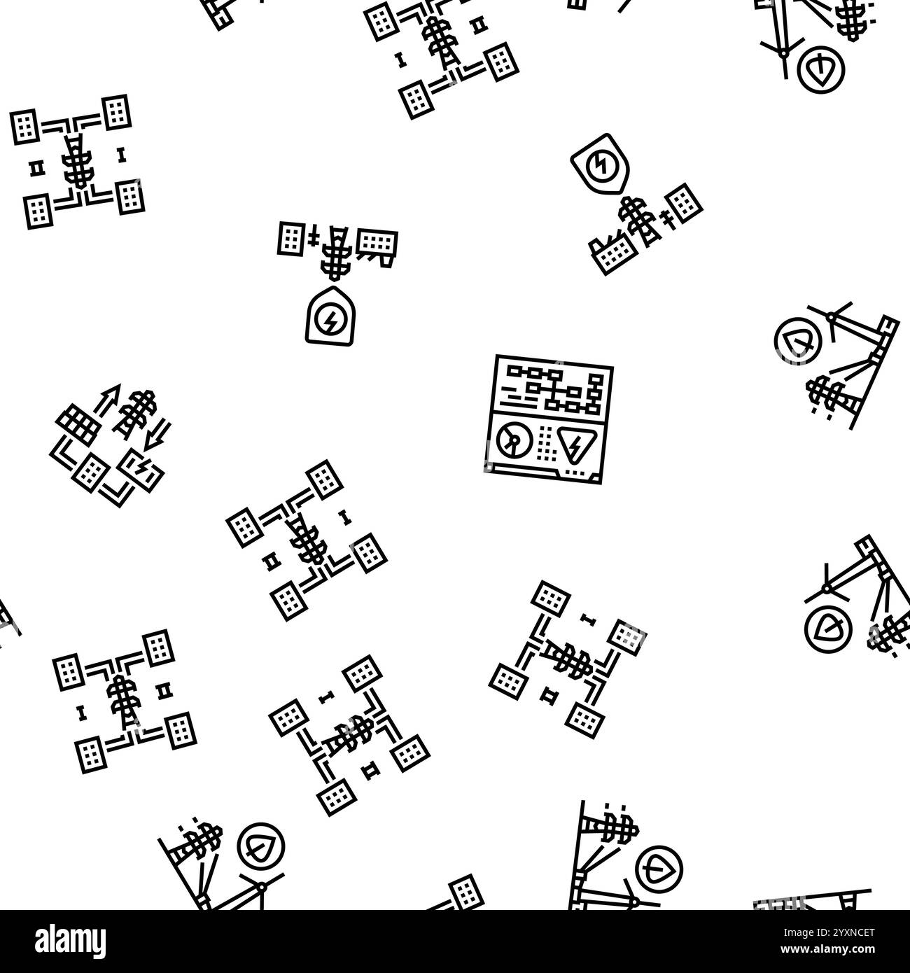 electric grid energy power vector seamless pattern thin line ...