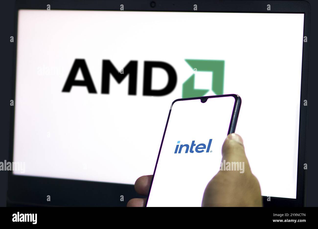 Dhaka, Bangladesh 19 Sep 2024-Intel Logo displayed on Smartphone, AMD ...