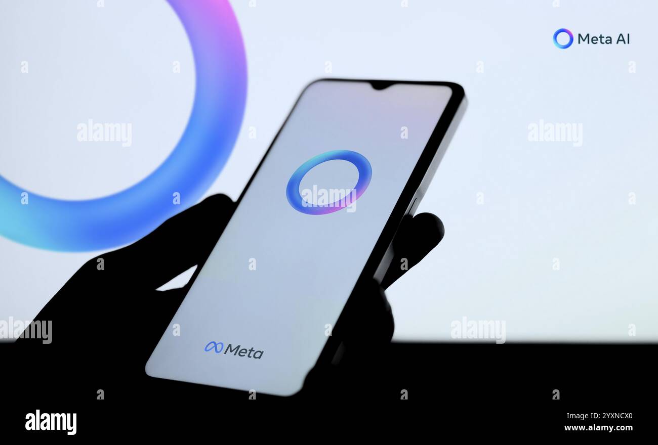 Meta AI logo on smartphone for Facebook Artificial Intelligence Stock ...