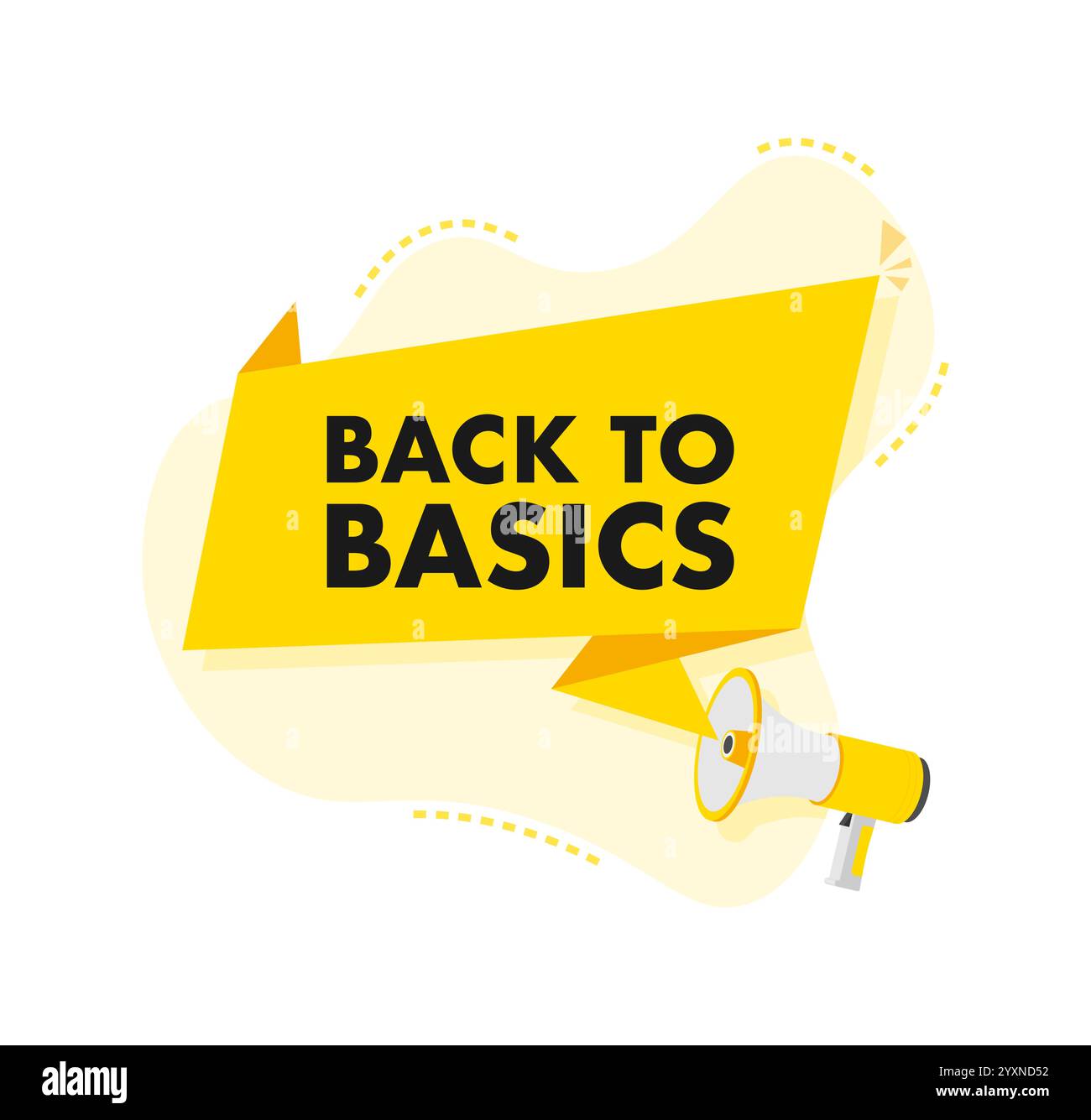Megaphone announcing back to basics with yellow banner Stock Vector Image & Art - Alamy