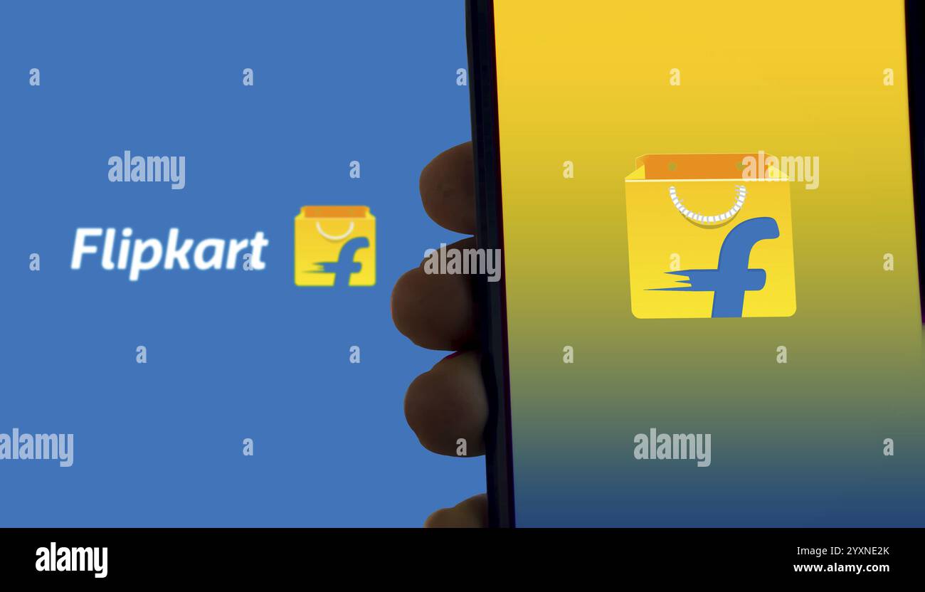 Flipkart application on smartphone with laptop background Stock Photo ...