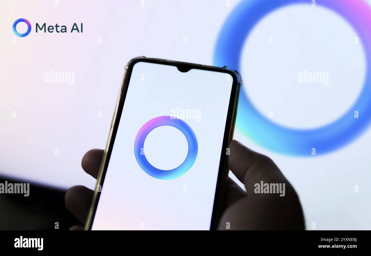 Meta AI logo on smartphone for Facebook Artificial Intelligence Stock ...