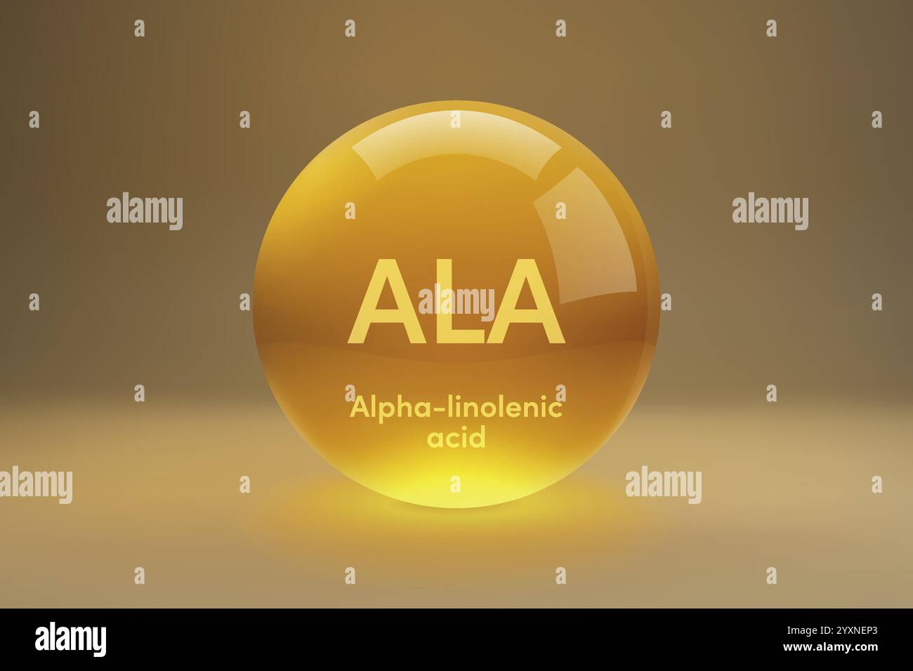 A golden glossy sphere representing ALA fatty acids, commonly known as ...