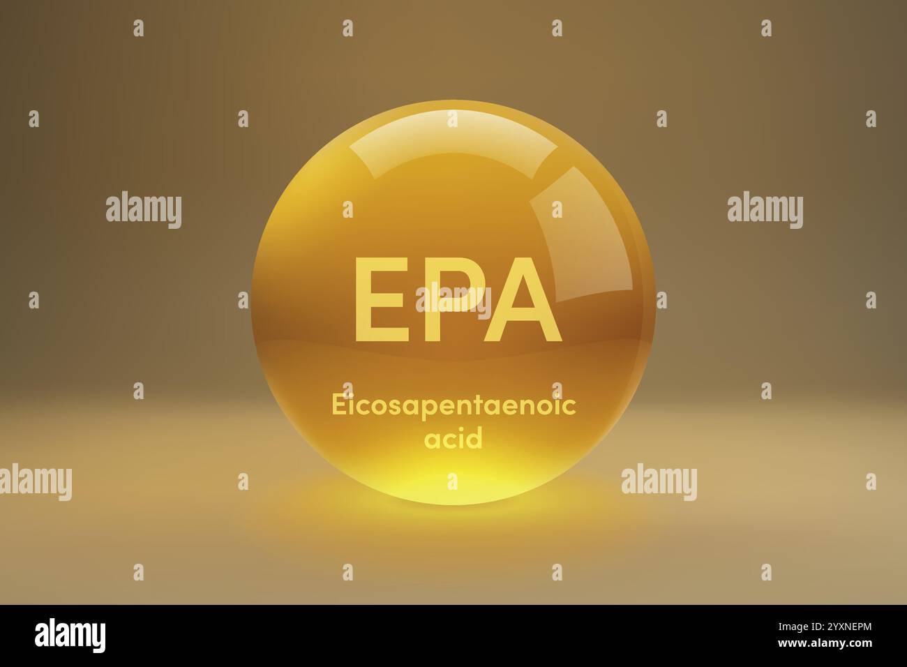 A golden glossy sphere representing EPA fatty acids, commonly known as ...