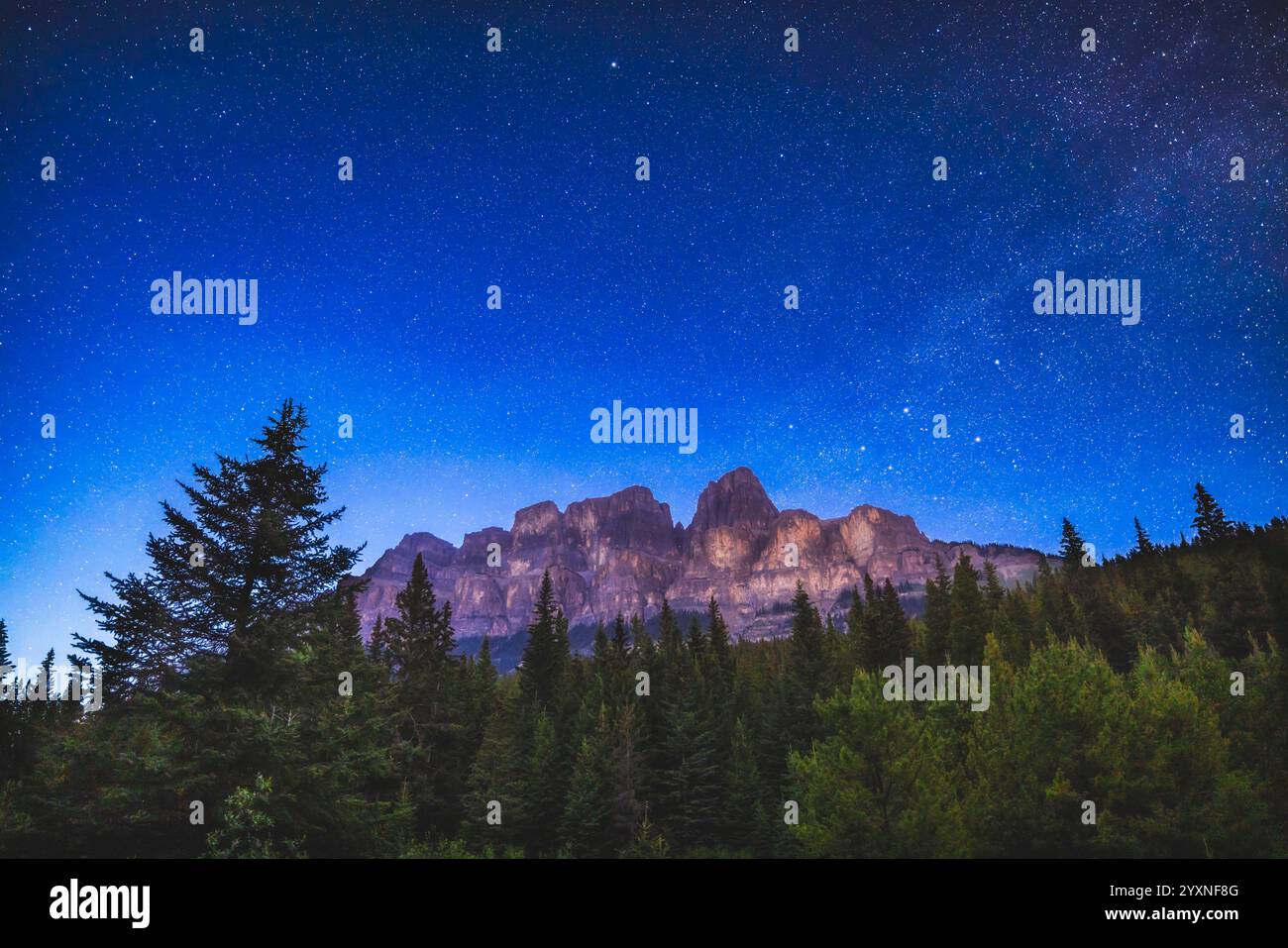 The stars of the northern sky over Castle Mountain in Banff National ...