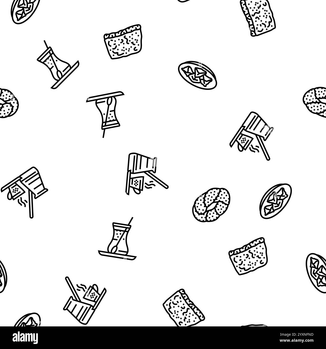 turkish cuisine food meal vector seamless pattern thin line ...