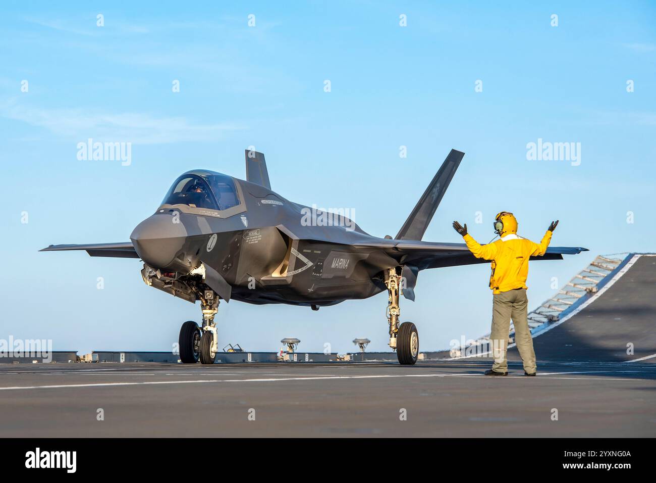 Italian Navy F-35B on the flight deck of the ITS Cavour aircraft ...