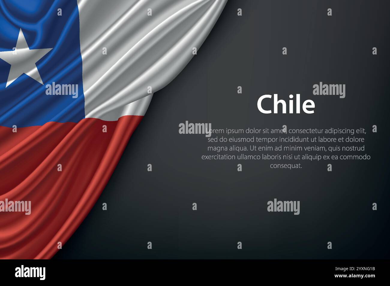 Realistic depiction of the Chile flag with flowing texture on a dark ...