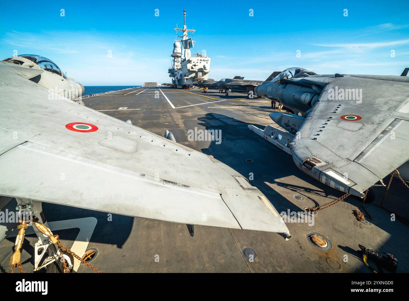 Italian Navy AV-8B+ Harrier II Plus on the flight deck of the ITS Cavour aircraft carrier Stock ...