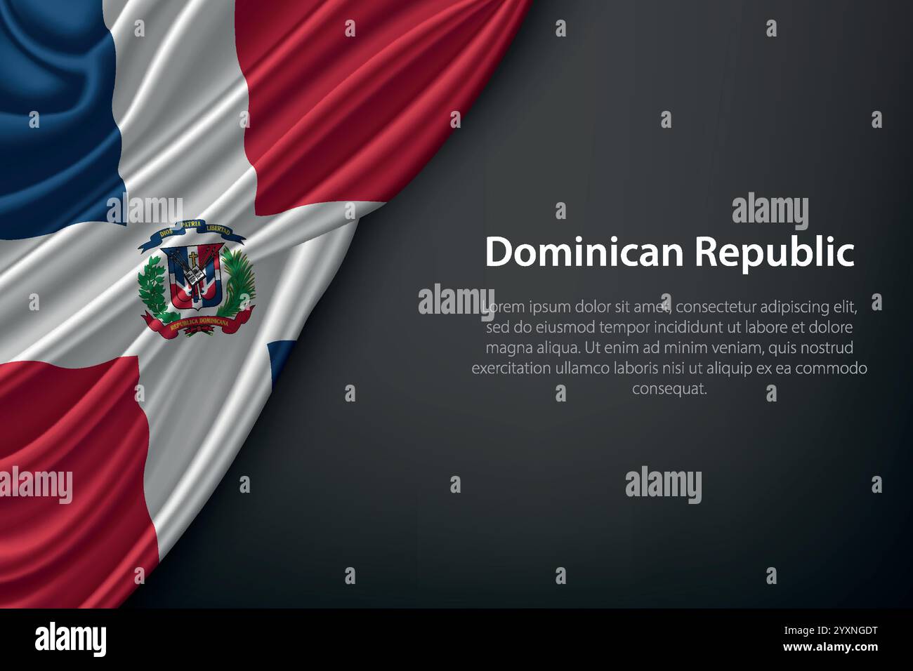 Realistic depiction of the Dominican Republic flag with flowing texture ...