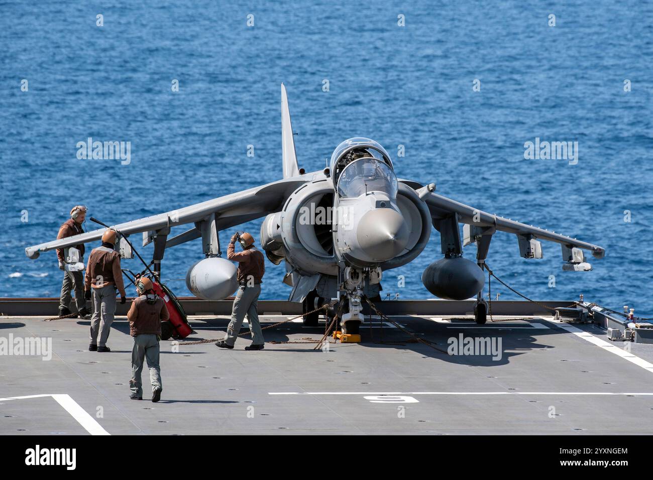 Italian Navy AV-8B+ Harrier II Plus on the flight deck of the ITS ...