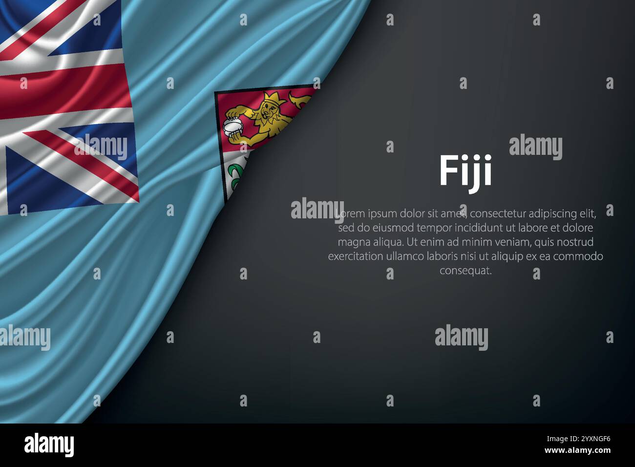 Realistic depiction of the Fiji flag with flowing texture on a dark background Stock Vector ...