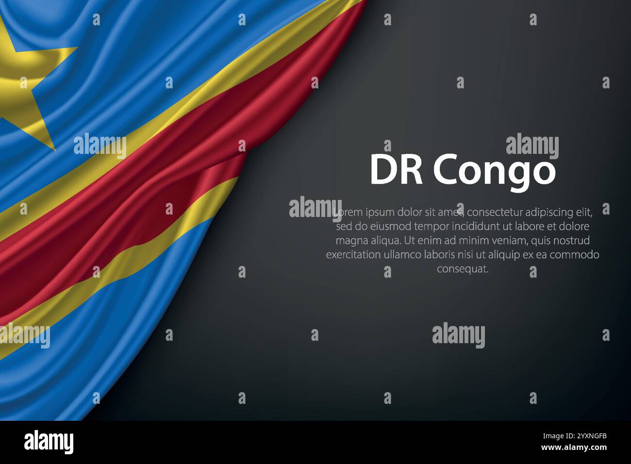 Realistic depiction of the DR Congo flag with flowing texture on a dark ...