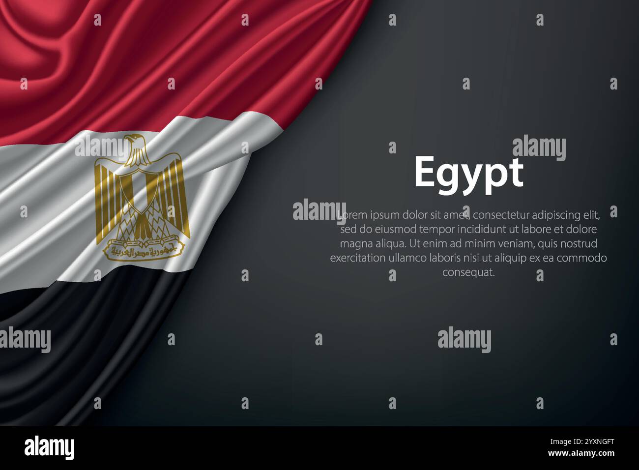 Realistic depiction of the Egypt flag with flowing texture on a dark ...