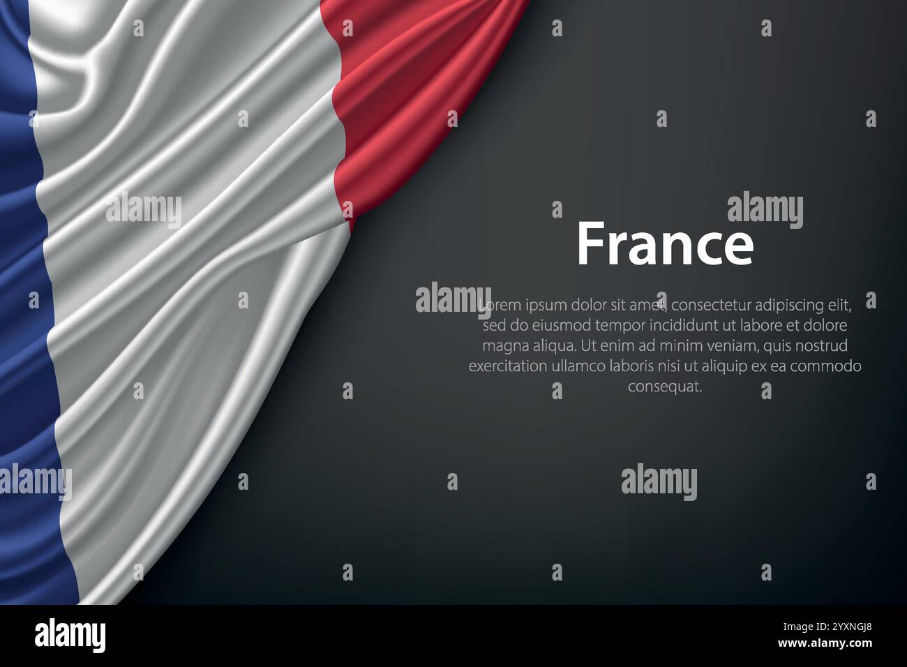 Realistic depiction of the France flag with flowing texture on a dark ...