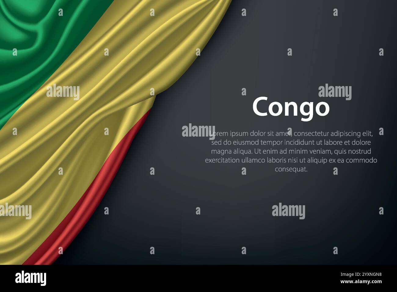 Realistic depiction of the Congo flag with flowing texture on a dark background Stock Vector ...
