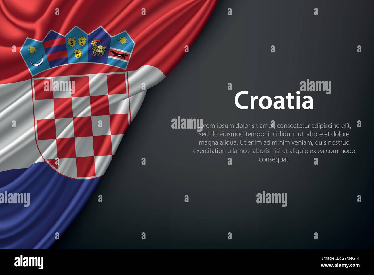Realistic depiction of the Croatia flag with flowing texture on a dark ...