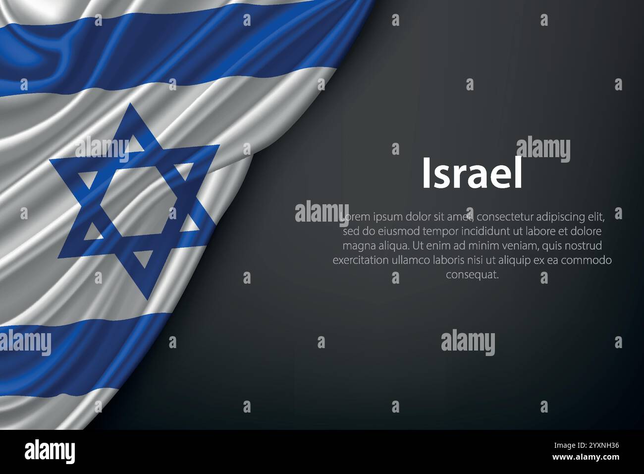 Realistic depiction of the Israel flag with flowing texture on a dark ...