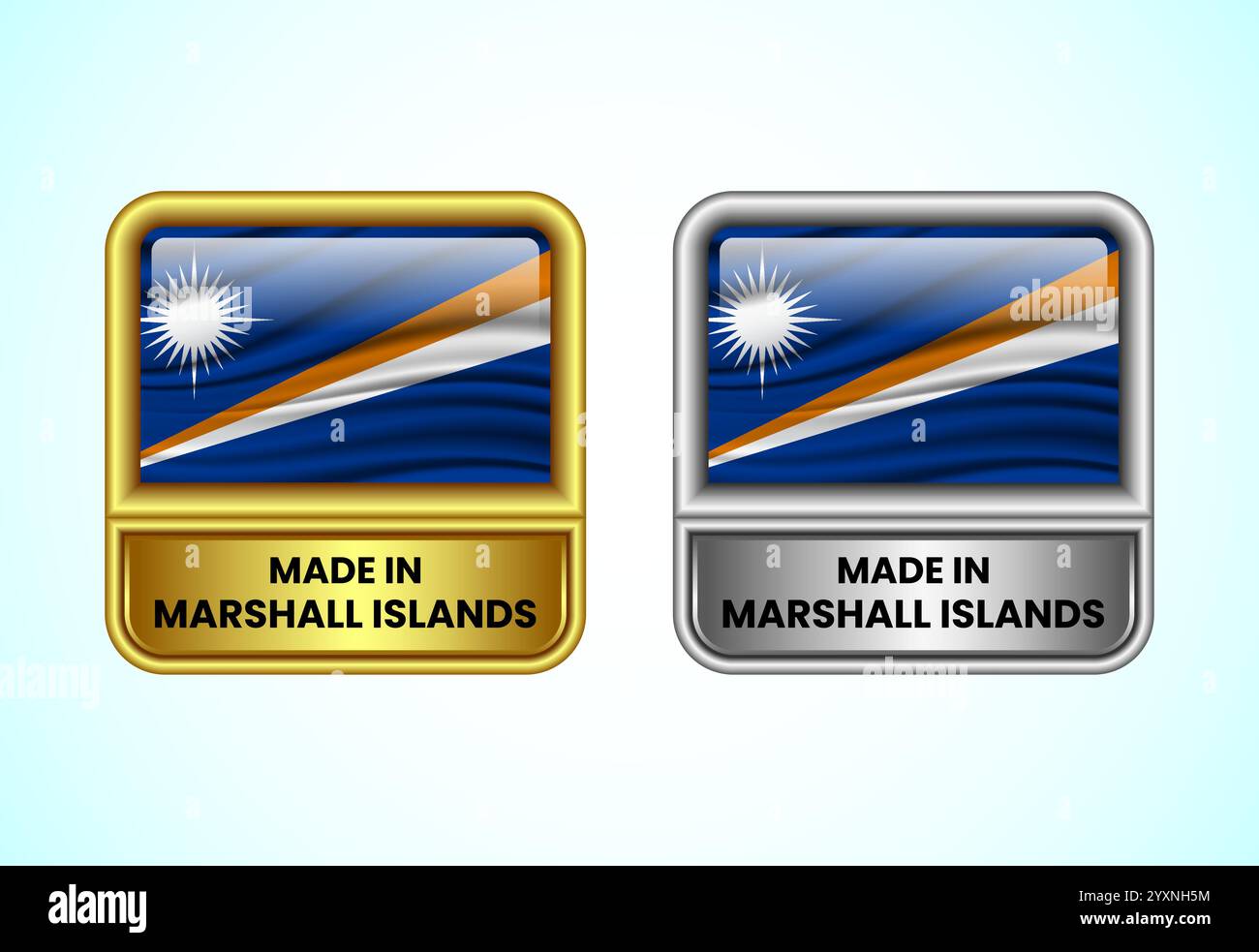 Made in Marshall Islands label icon in gold and silver color. Flag icon ...
