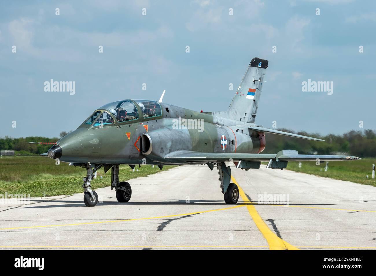Serbian Air Force G-4 Super Galeb taxiing at Batajnica Air Base, Serbia ...