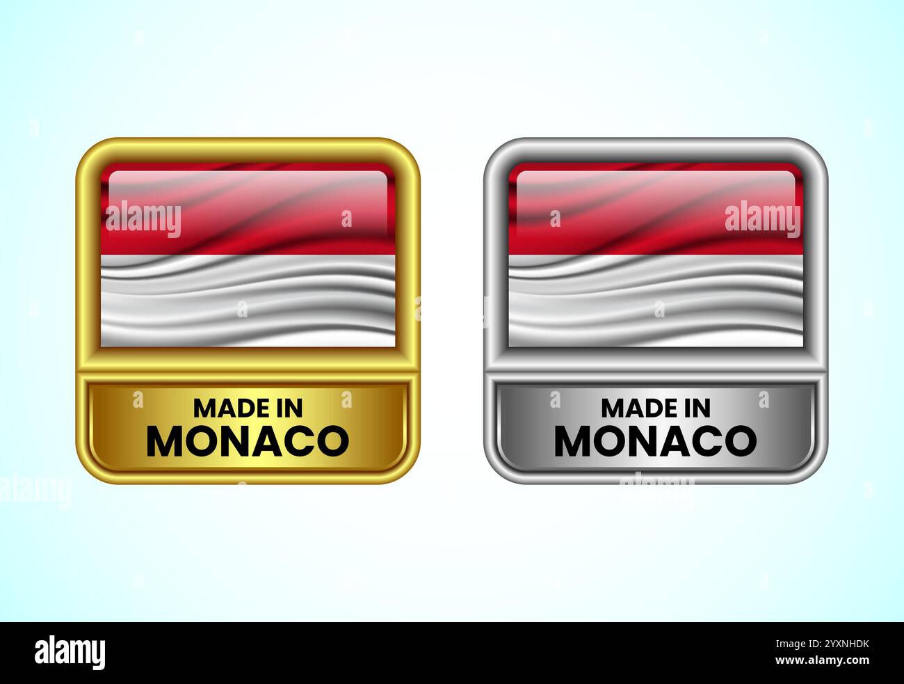 Made in Monaco label icon in gold and silver color. Flag icon set for ...