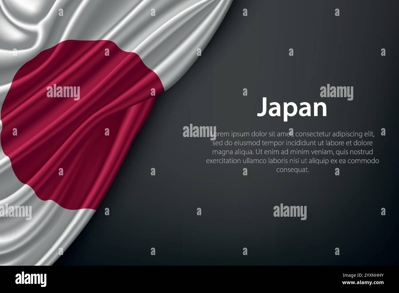 Realistic depiction of the Japan flag with flowing texture on a dark ...